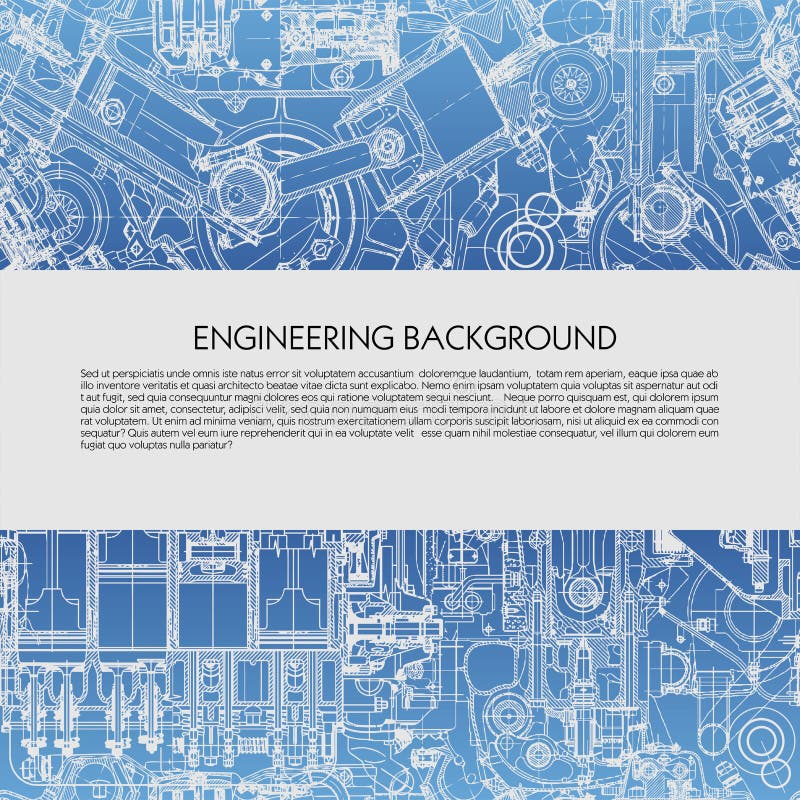 Template Engineering Background with Drawings of Car Engines with Space ...