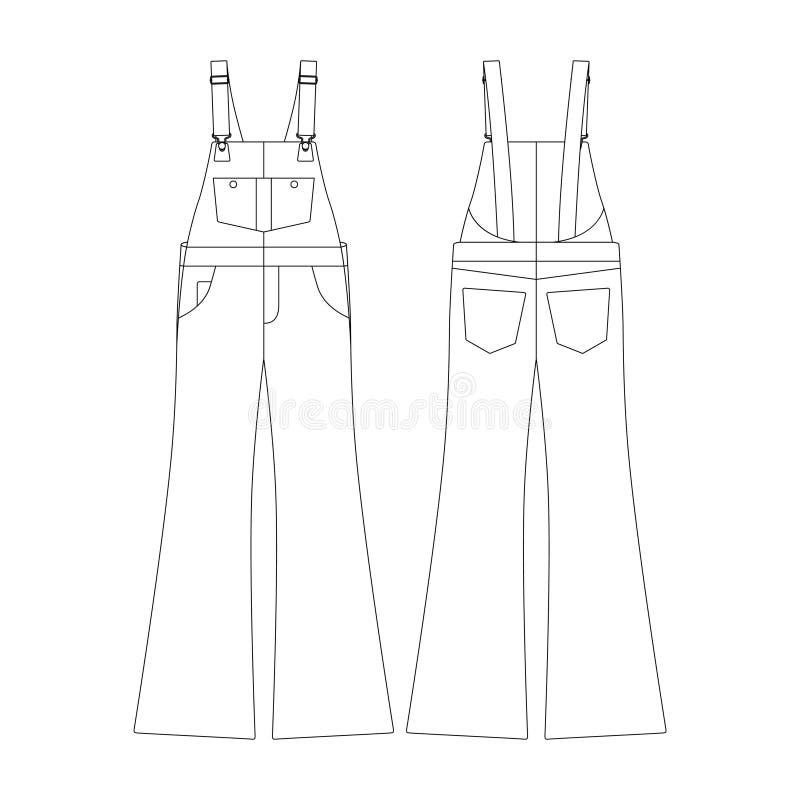 Template Flared Overall Vector Flat Design Outline Clothing Collection ...