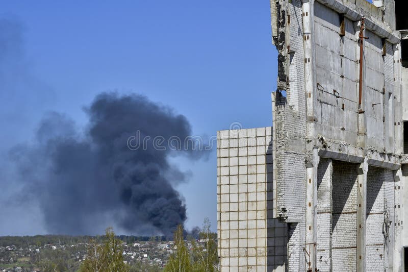 Template in the Form of a Building Wall Against the Sky and Thick Black ...