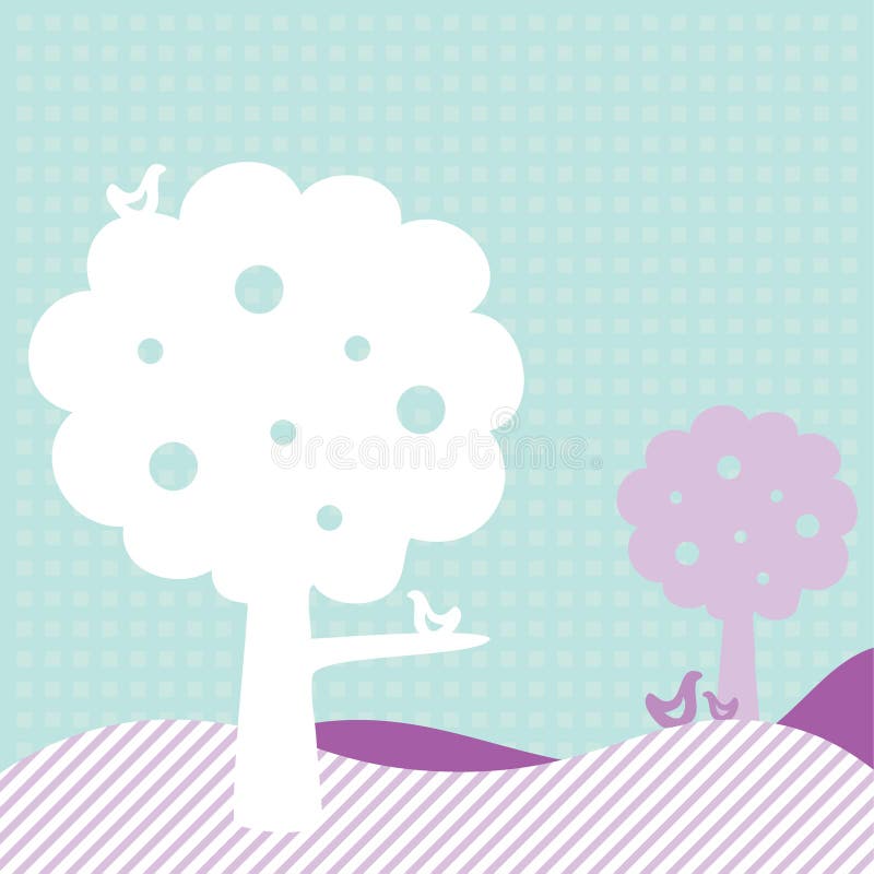 Template Frame Design with Trees and Birds Stock Illustration ...