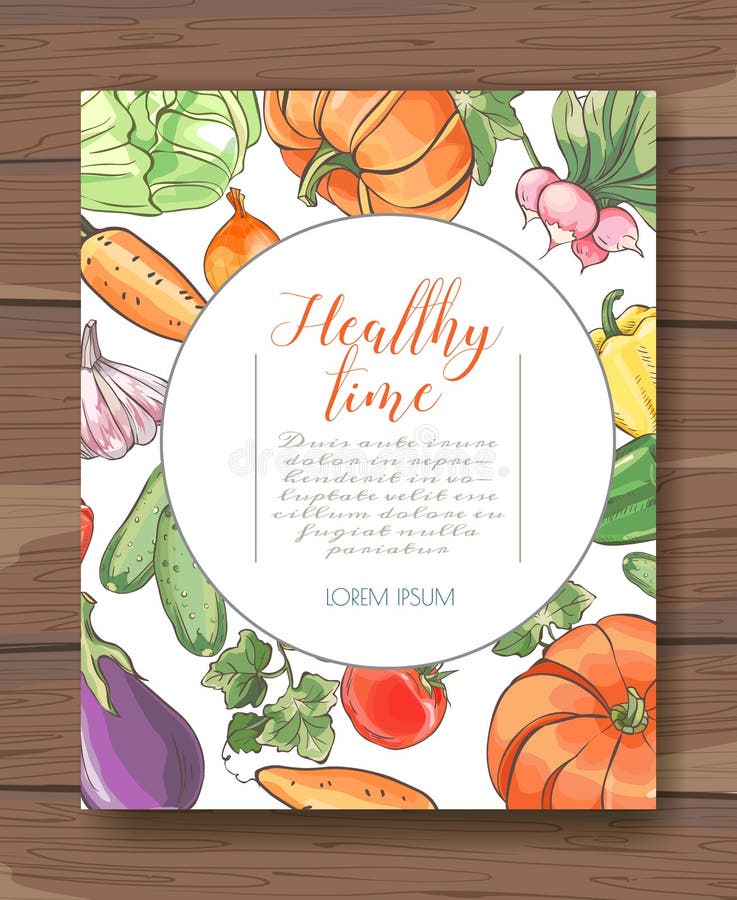 Template with Fresh Farm Vegetables. Vector Illustration Stock Vector ...