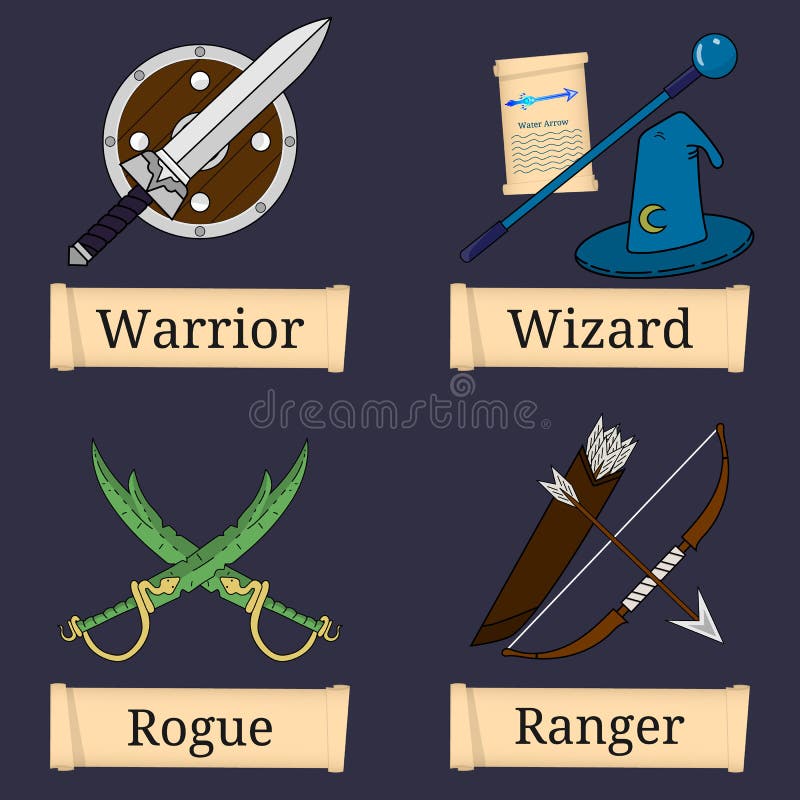 Template of Game Character, Class. Warrior, Wizard, Rogue, Ranger. Main ...