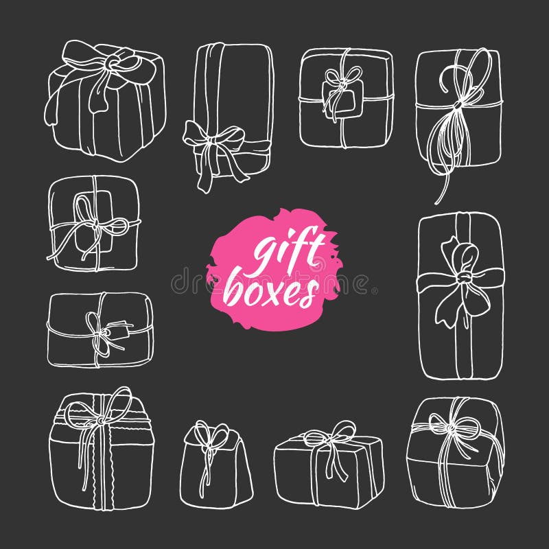 Template of Gift Boxes in Cartoon Style. Doodle Vector Stock Vector ...