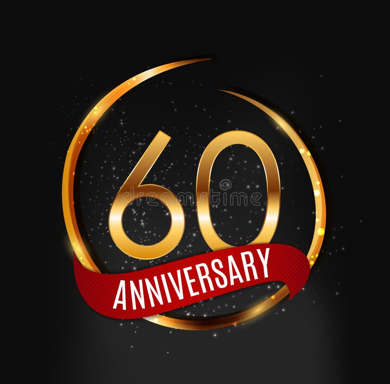 Template Gold Logo 60 Years Anniversary with Red Ribbon Vector ...