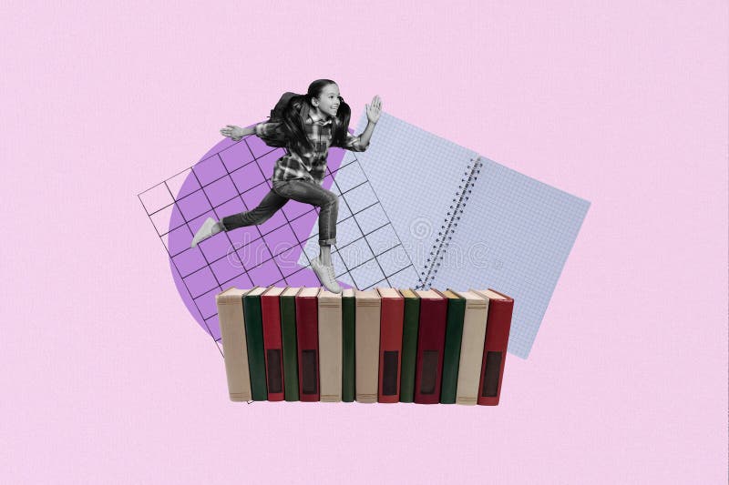 Template Graphics Collage Image of Excited Purposeful Small Schoolkid ...