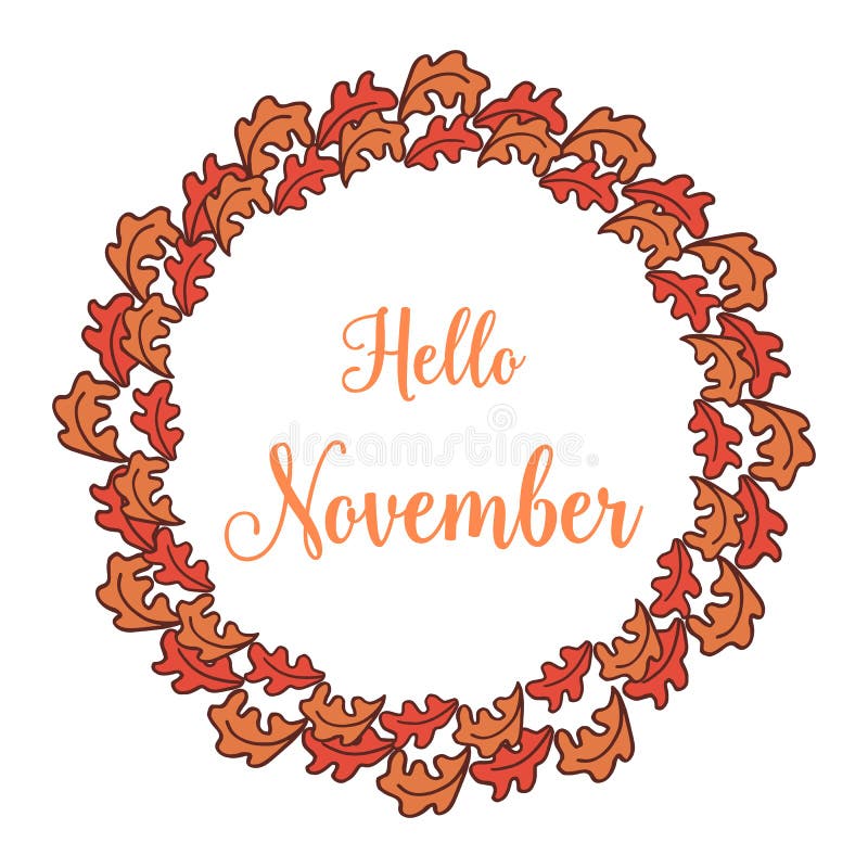 Template of Greeting Card Hello November, with Bright Leaves Frame ...