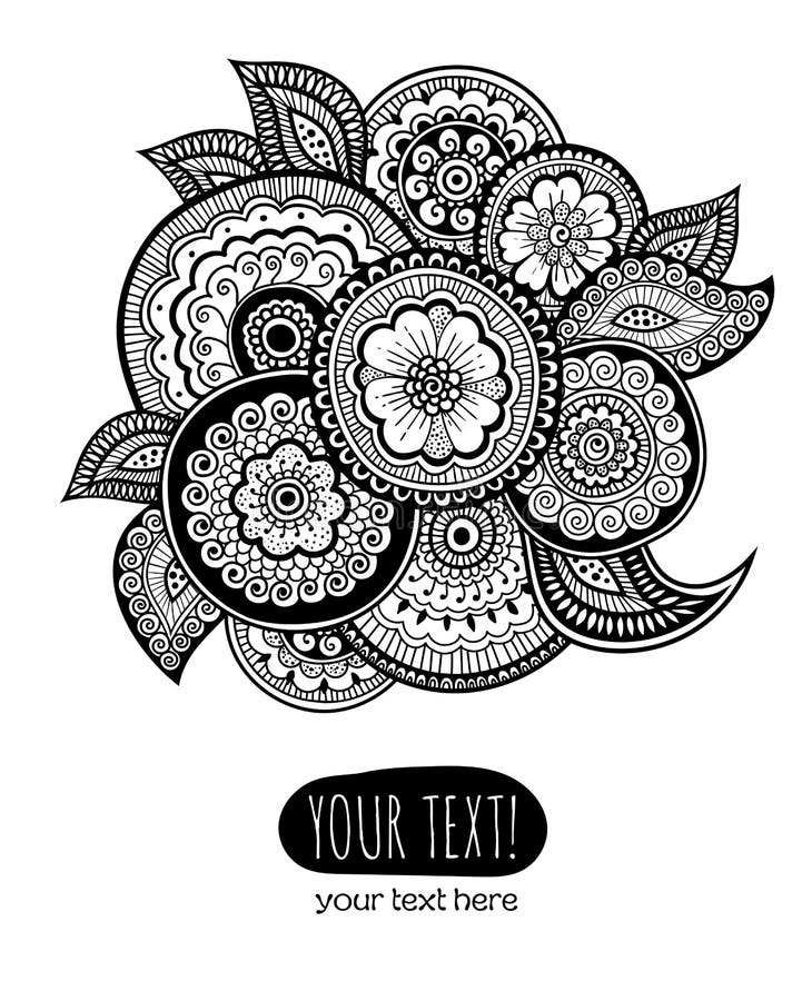 Template of Greeting Card with Zen-tangle Ornament. Mehndi Style ...