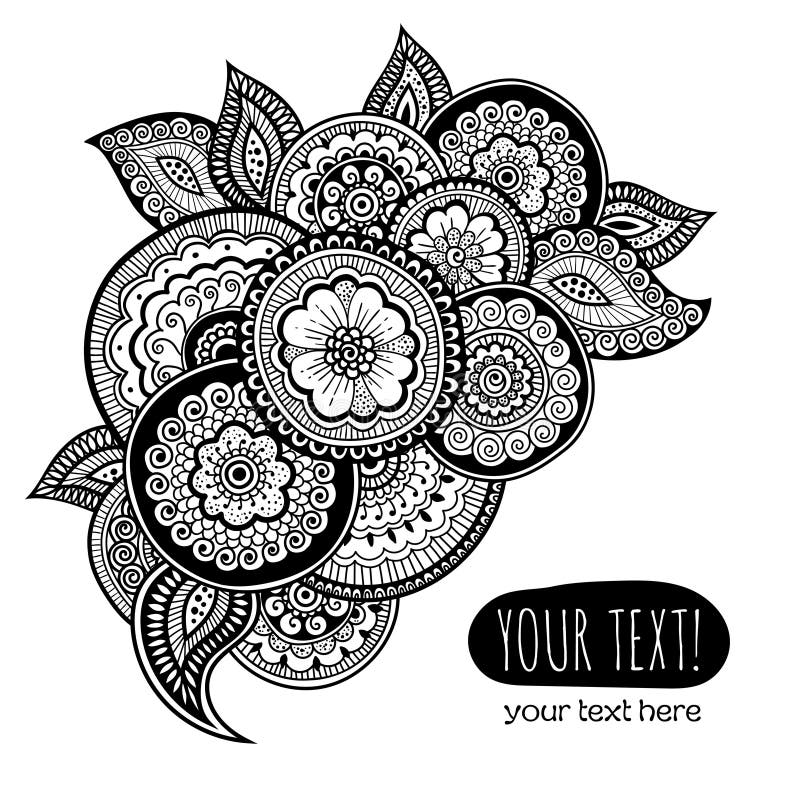 Template of Greeting Card with Zen-tangle Ornament. Mehndi Style ...