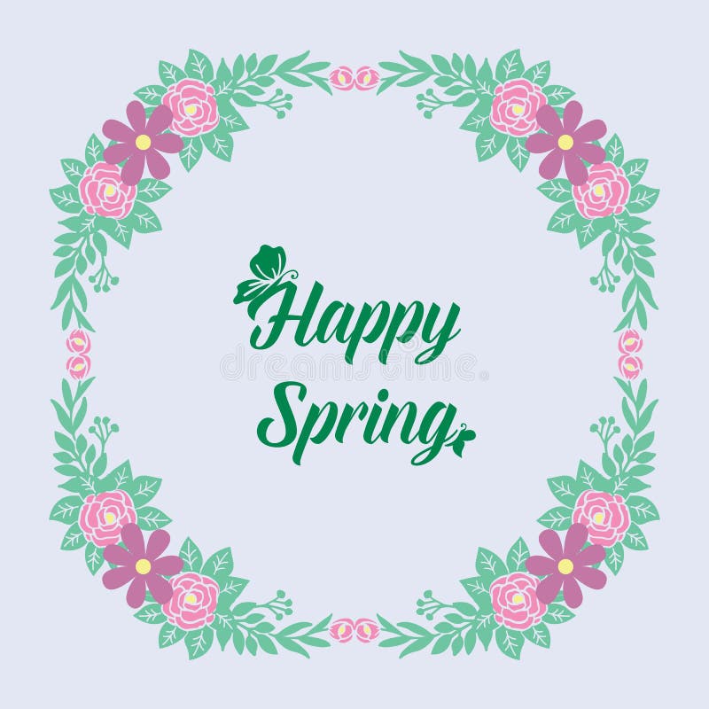 Template for Happy Spring Greeting Card Design, with Beautiful of Leaf ...