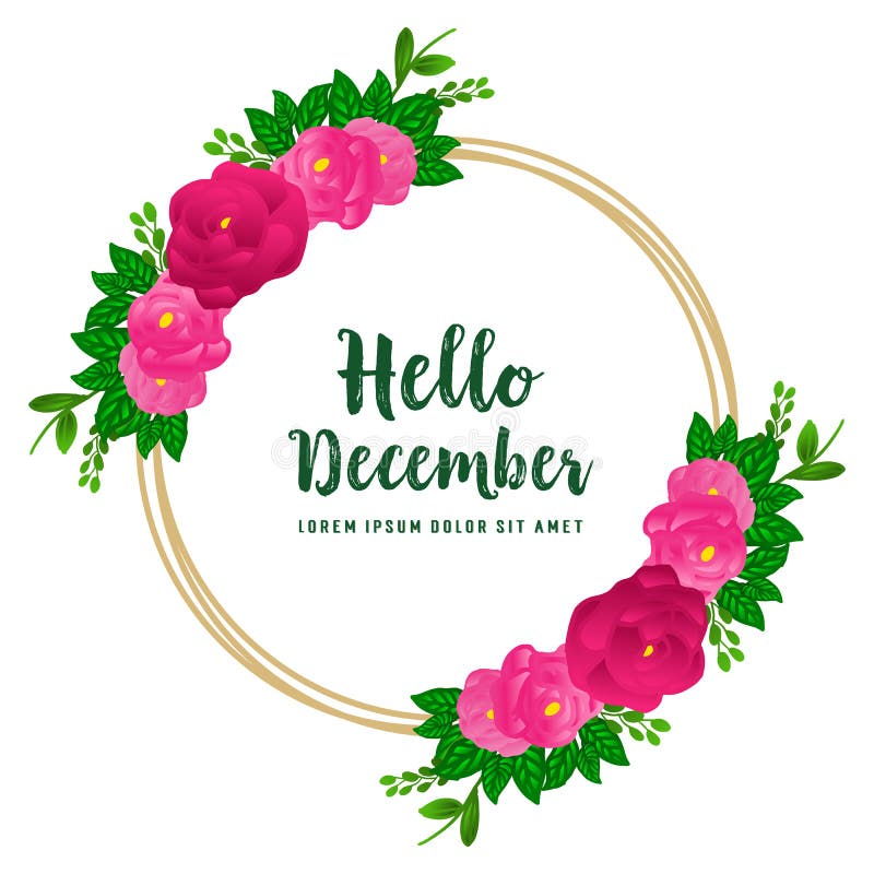 Template Hello December, with Ornament of Pink Rose Flower Frame ...