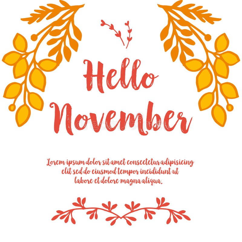 Template Hello November Autumn, with Bright Leaves Frame. Vector Stock ...