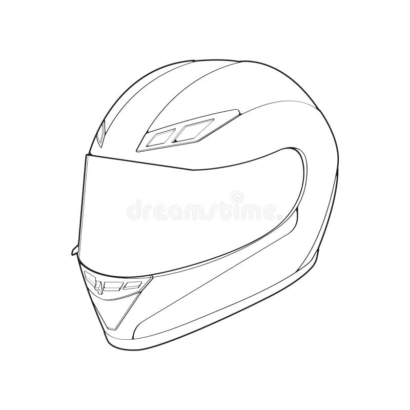 Template Helmet Full Face, Line Art Helmet Vector Illustration, Line ...