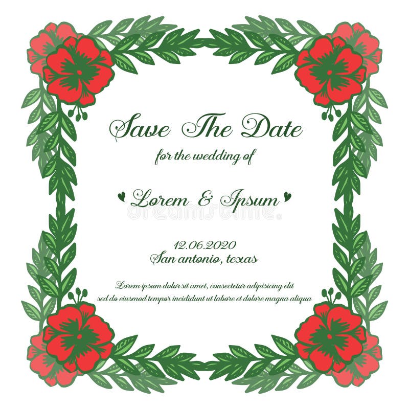 Template of Invitation Card Save the Date, with Beautiful Red Flower ...