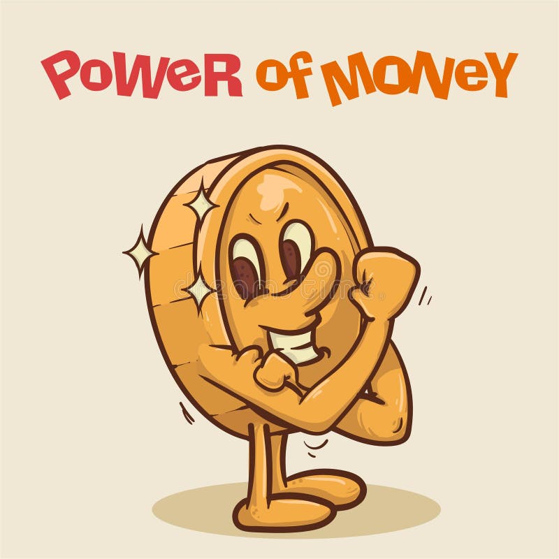The Power of Money Concept. Shine Coin Mascot with Face Concept ...