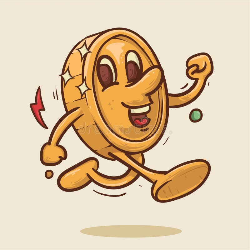 Happy Money Mascot. Shine Coin Mascot with Face Running Concept.vintage ...