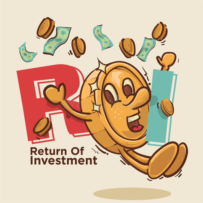 Return on Investment Concept. Shinny Coin Mascot Concept. Vintage Style ...