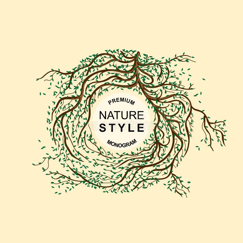 Template Labels, Monogram, Logo, Emblem. Branches of Trees Braided ...