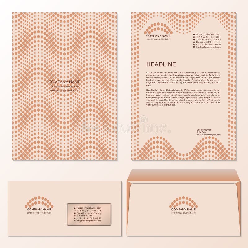 Template of Letterhead and Mail Envelope with Wavy Dot Pattern in Beige ...