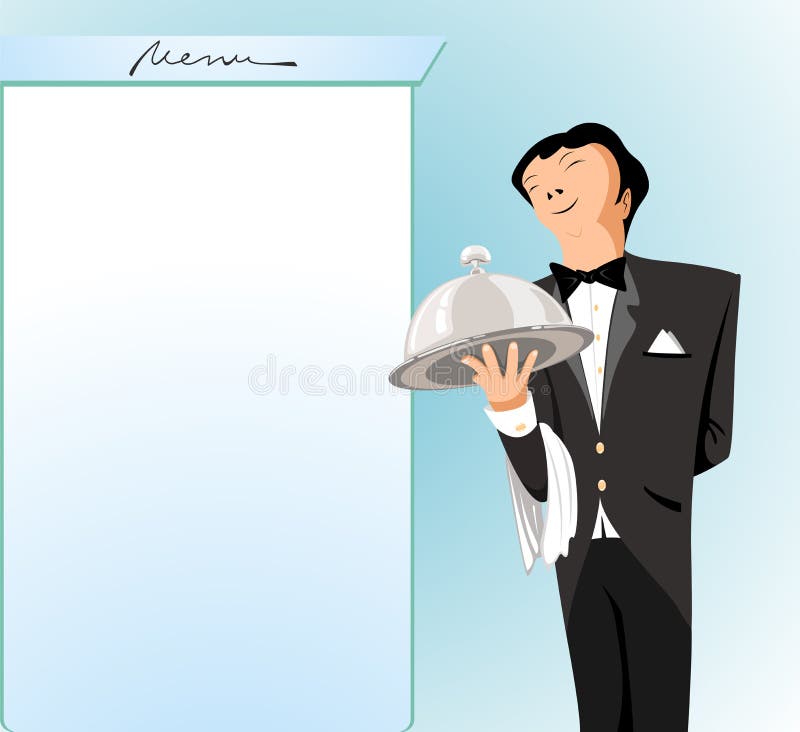 Template Menu with Painted Waiter Stock Vector - Illustration of ...