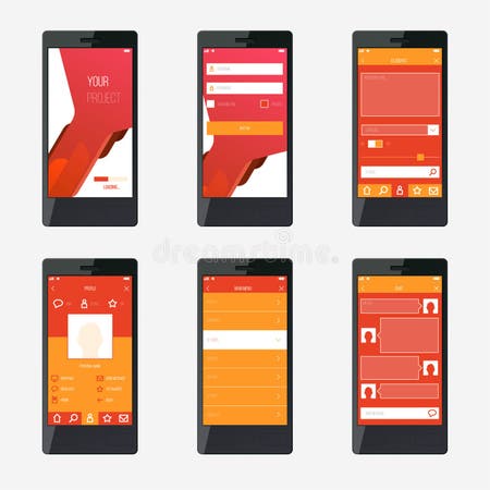 Template Mobile Application Interface Design. Stock Vector - Illustration of flat, interface ...