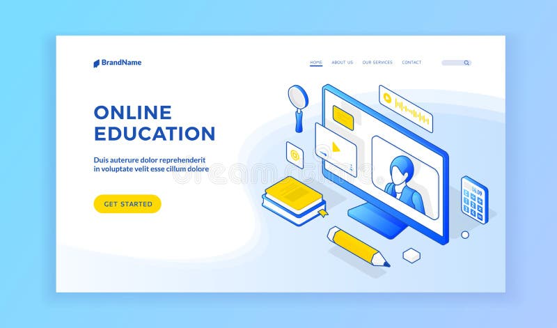 Template of Modern Online Education Resource with Isometric Icons Stock ...
