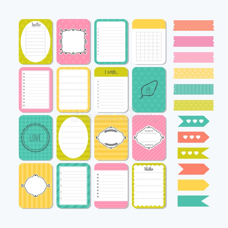 Template for Notebooks. Cute Design Elements. Flat Style. Notes, Labels ...
