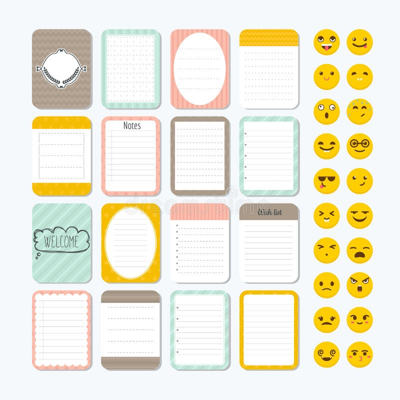 Template for Notebooks. Cute Design Elements. Collection of Various ...