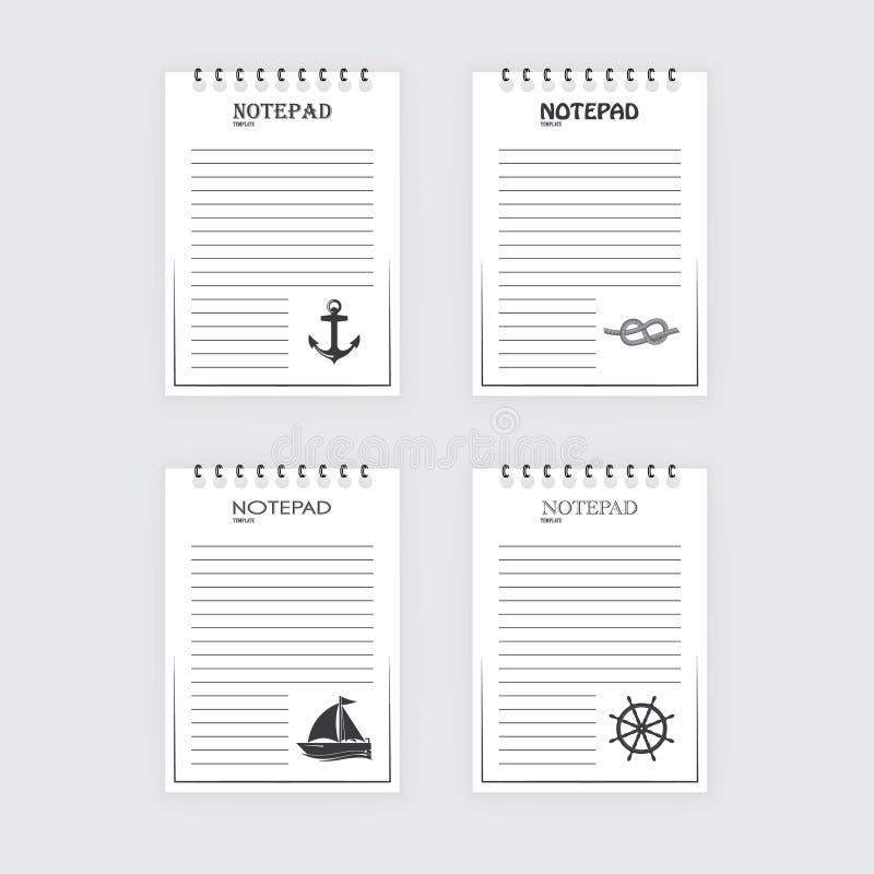Template for Notepad. Objects on the Marine Theme. Drawn Elements Stock ...