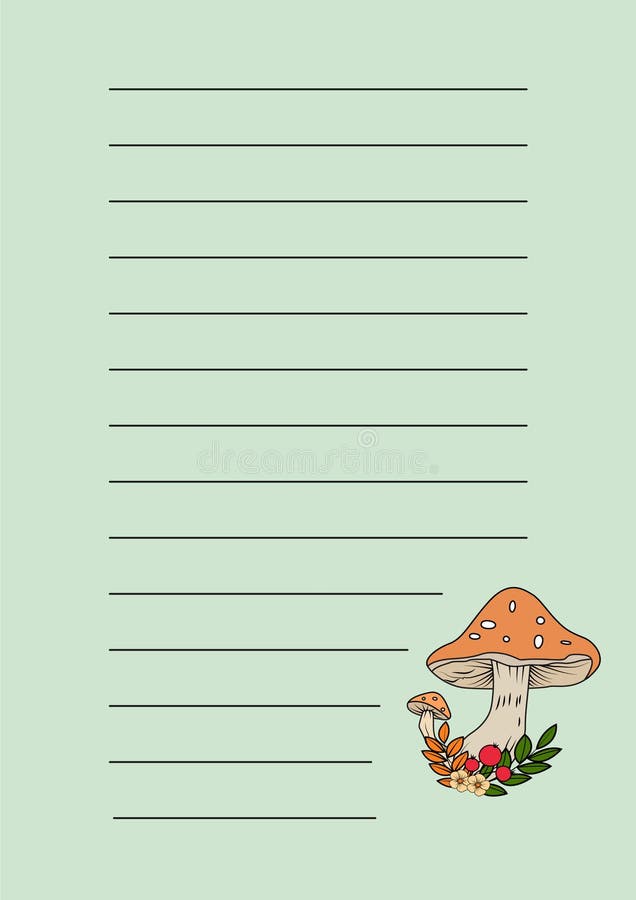 A Template for Notes with a Forest-themed Design, Featuring Mushrooms ...