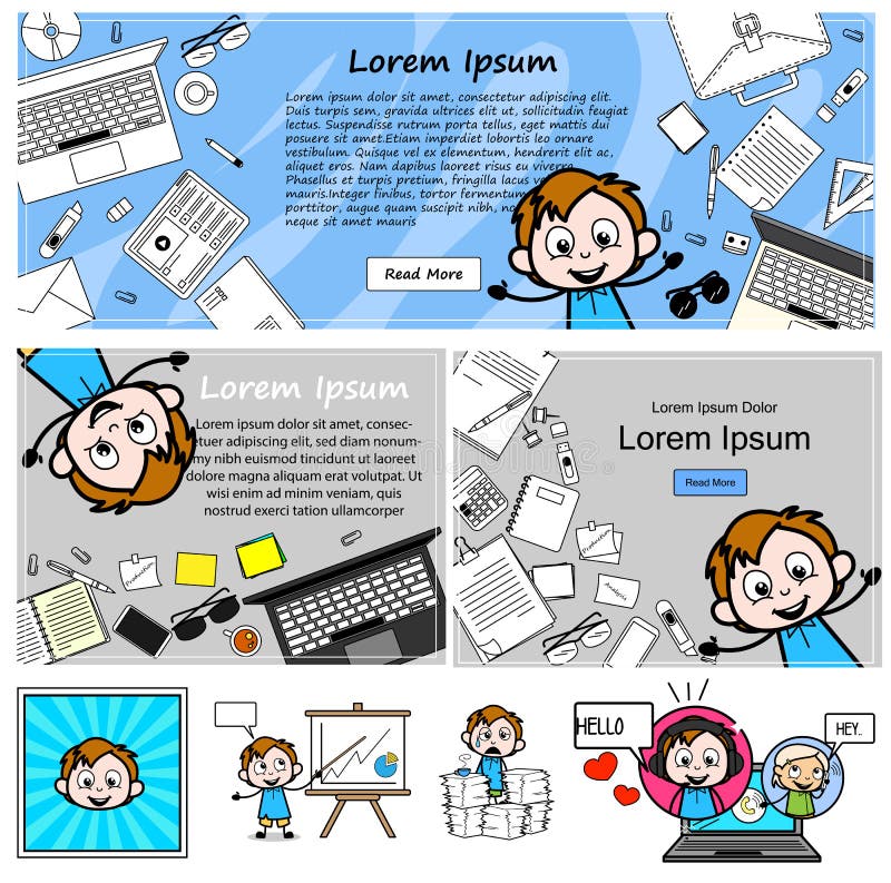 Template with Office Guy - Set of Concepts Vector Illustrations Stock ...