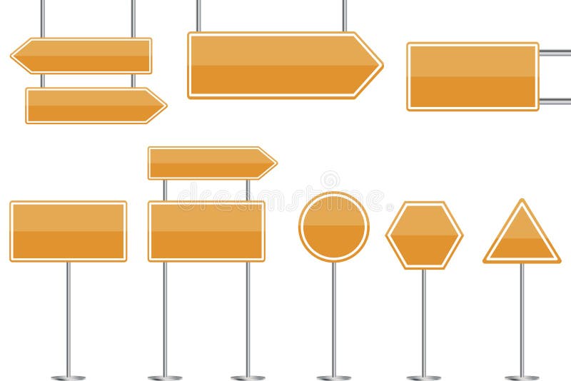 Template with Orange Blank Road Signs. Isolated Vector Stock Vector ...