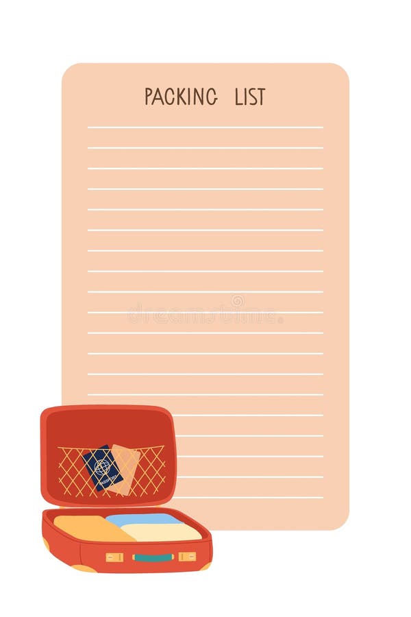 Template for Packing List. Packing List and Open Suitcase with Folded ...