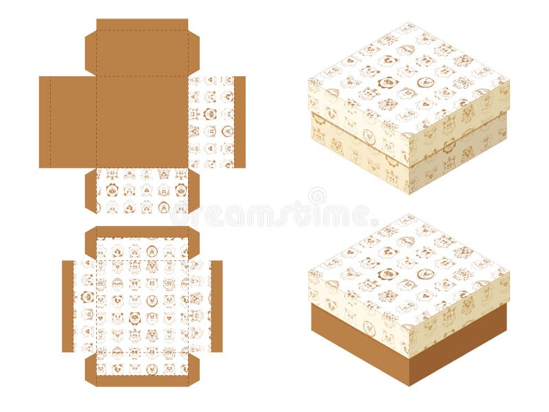 Template Paper Gift Package. Background with Cute Cartoon Animals Stock ...