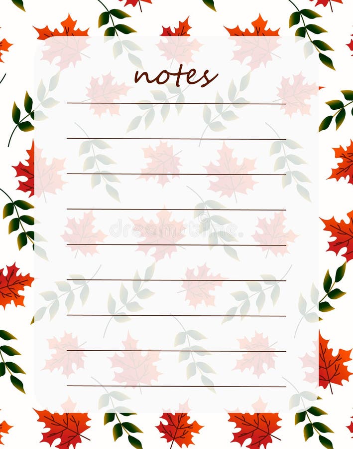 Template for Planning, Notes with a Pattern of Different Leaves. Stock ...