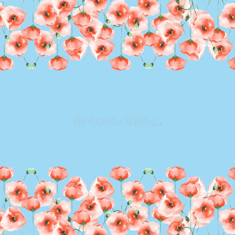 Template Postcard with Poppies on a Blue Background Stock Illustration ...
