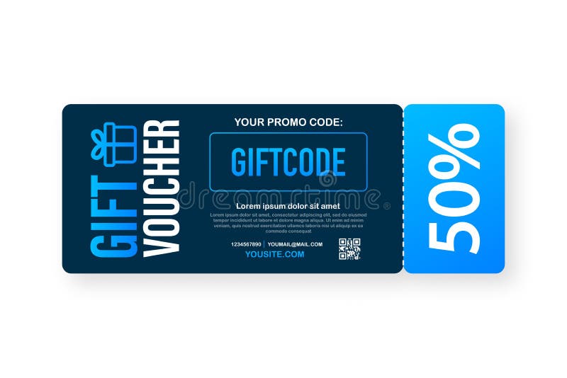 Template Red and Blue Gift Card. Vector Gift Voucher with Coupon Code ...