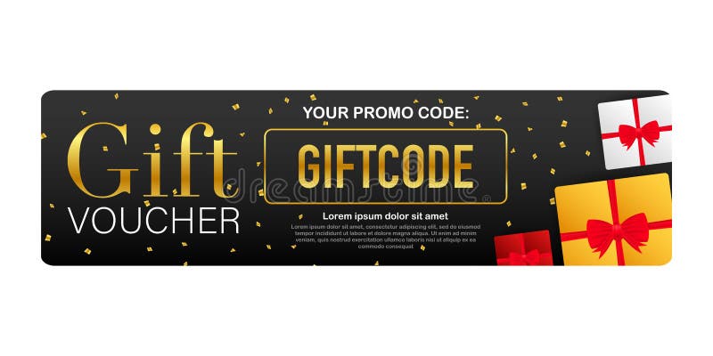 Template Red and Blue Gift Card. Vector Gift Voucher with Coupon Code ...