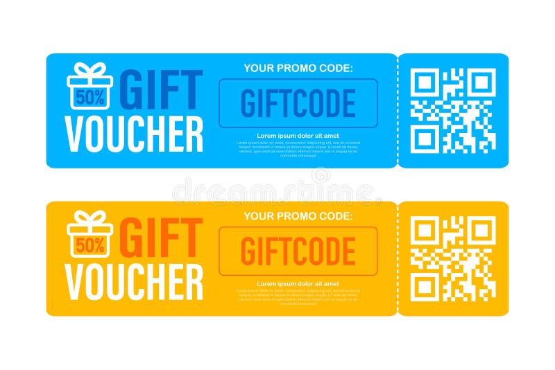 Template Red and Blue Gift Card. Vector Gift Voucher with Coupon Code ...