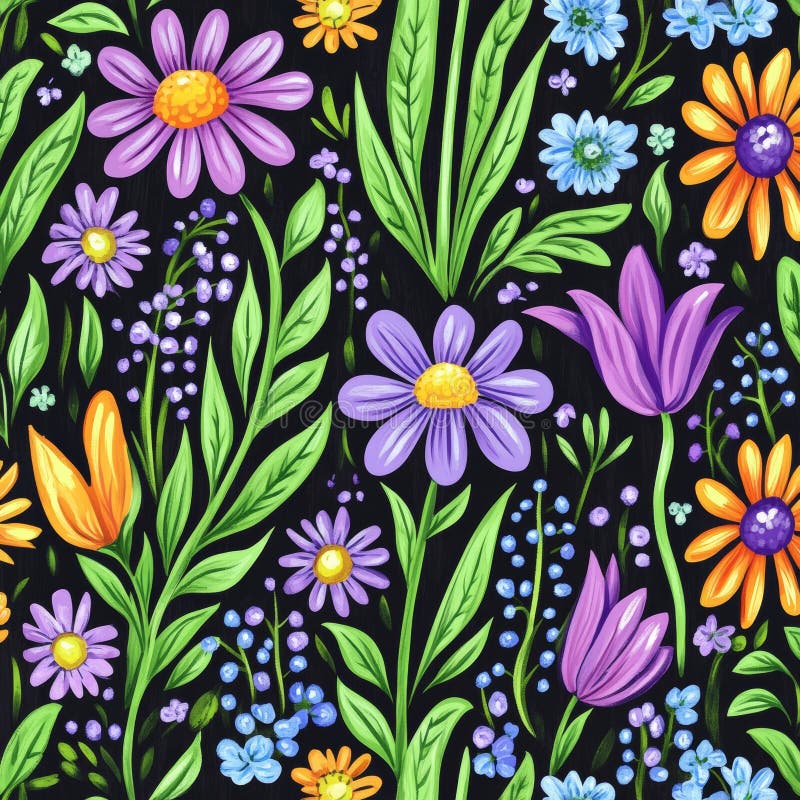 304 Flower Drawing Square Seamless Pattern Stock Photos - Free ...