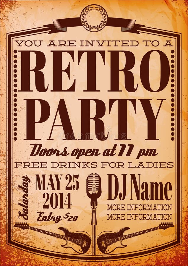 Retro Party Poster Design Template Stock Vector - Illustration of flyer ...