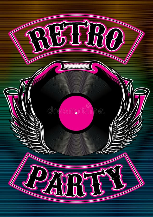 Retro Party Poster Template with Old Gramophone. Vector Vintage ...