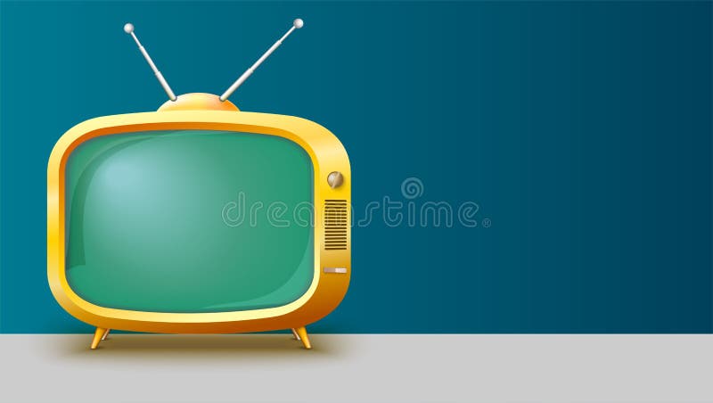 Template with Retro Yellow TV Set for Advertisement on Horizontal Long ...