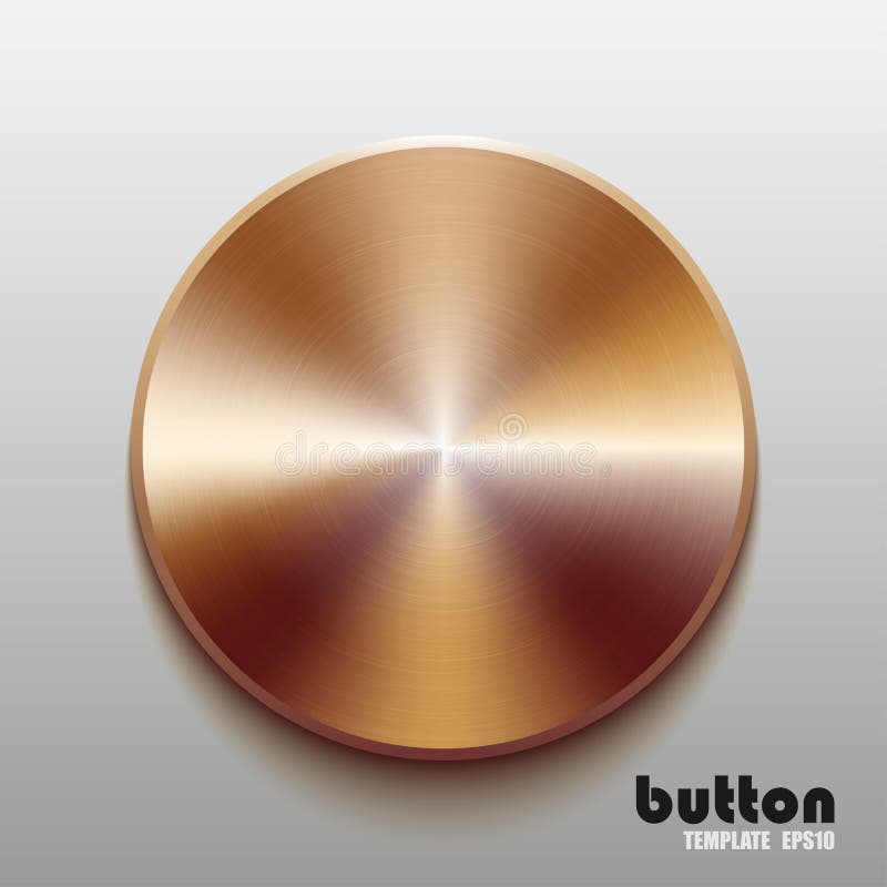 Set of Round Metal Button with Brushed Texture and Illustration of Plus ...