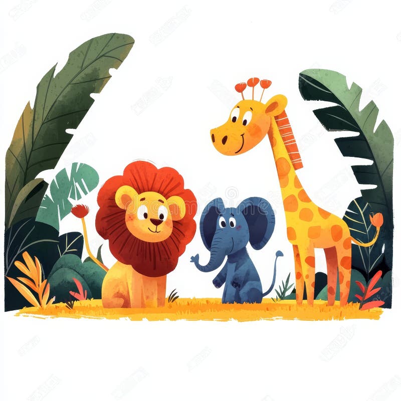 Template for a Safari Animal Frame in Watercolor Illustration. Stock ...