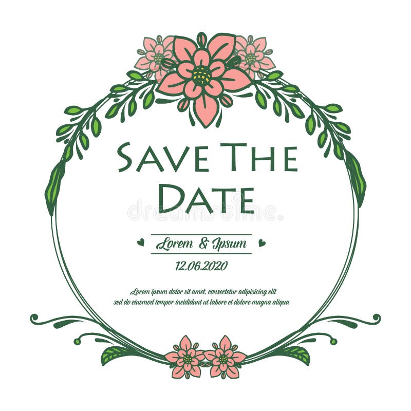 Template Save the Date, with Graphic of Green Leaf Floral Frame. Vector ...