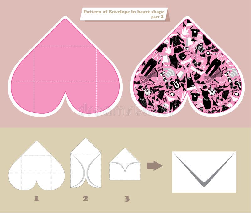 Template and Scheme of Envelope in Heart Shape. Stock Vector ...