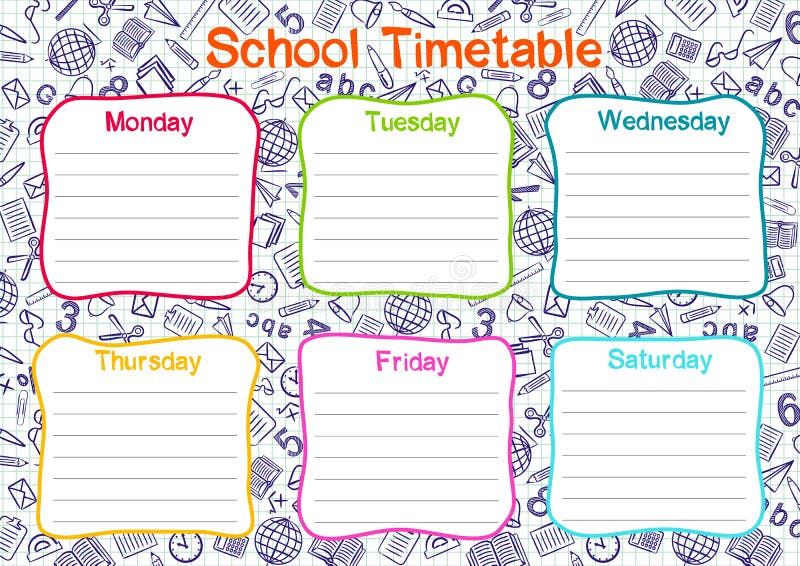 Template of a School Schedule Stock Vector - Illustration of diary ...