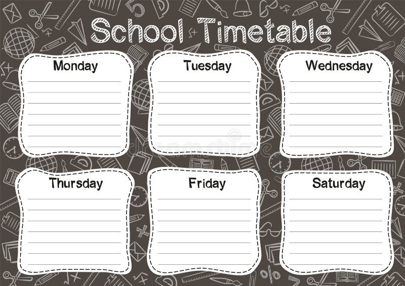 Template of a School Schedule for Students Stock Vector - Illustration ...