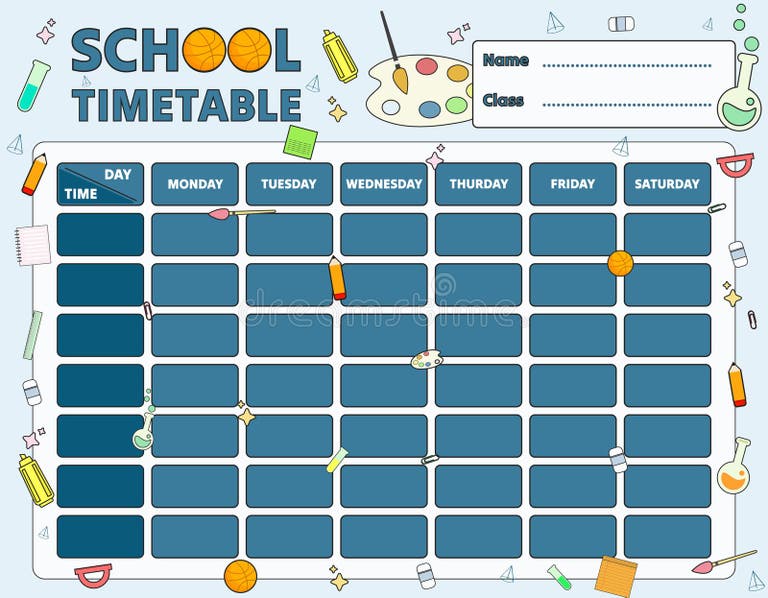 Template School Timetable and Class Schedule with Education Elements ...