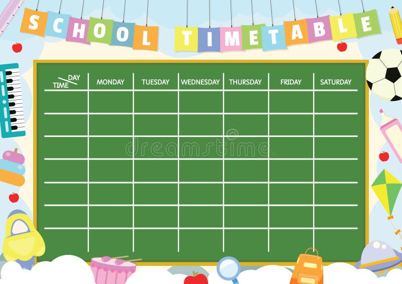 Flat Template School Timetable with Education Elements on Blue ...